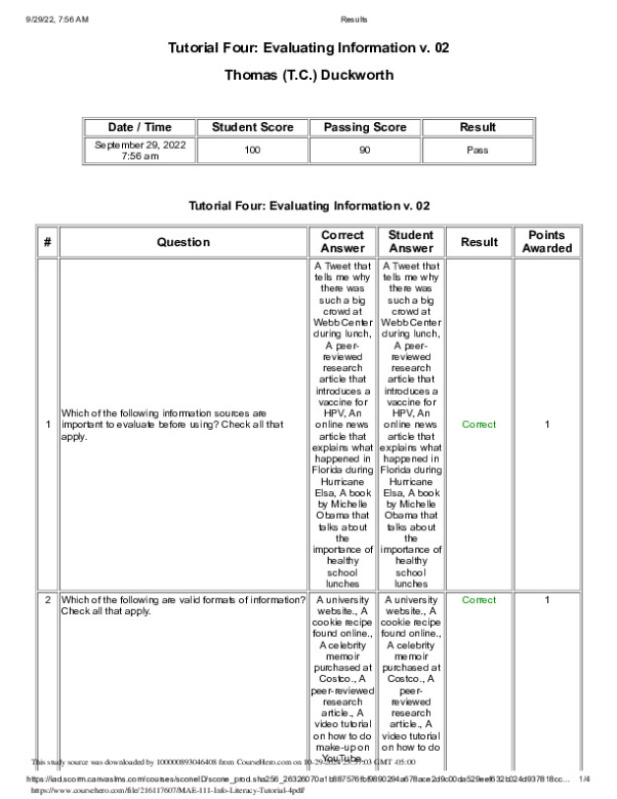 Tutorial Four: Evaluating Information v. 02 Thomas (T.C.) Duckworth