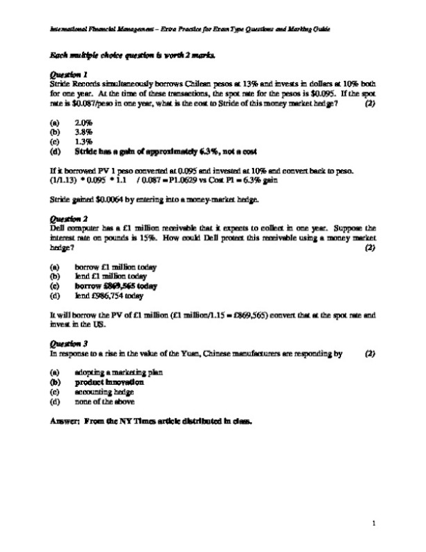 FINM7406 Extra Practice for Exam Type Questions and Marking Guide.