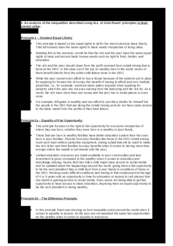 PRINCIPLE 1:An analysis of the inequalities described using ALL of John Rawls' principles in ...