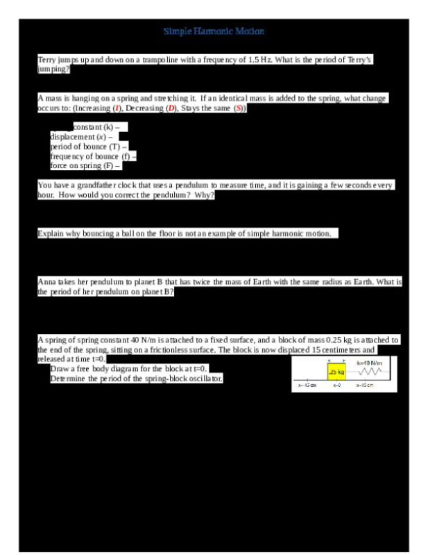Simple Harmonic Motion Practice Worksheet