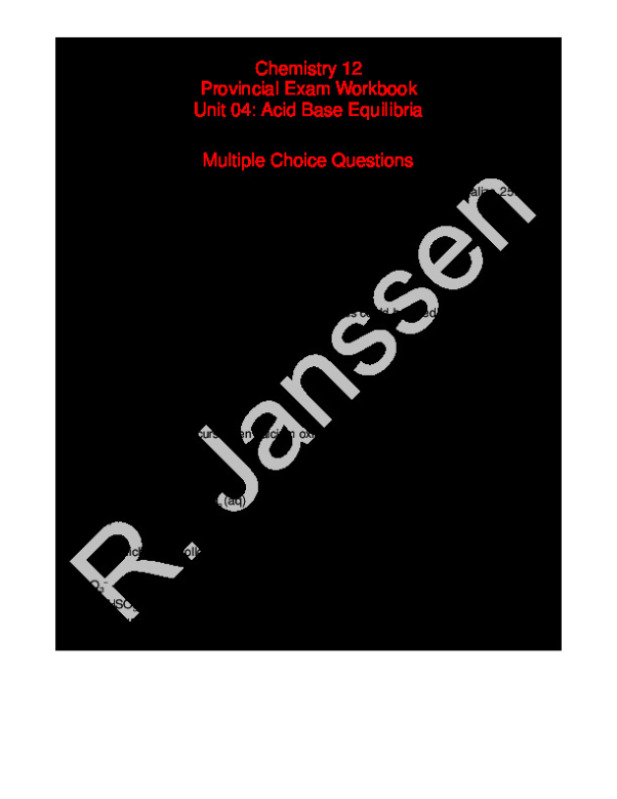 Chemistry 12 Provincial Exam Workbook Unit 04_ Acid Base Equilibria ...
