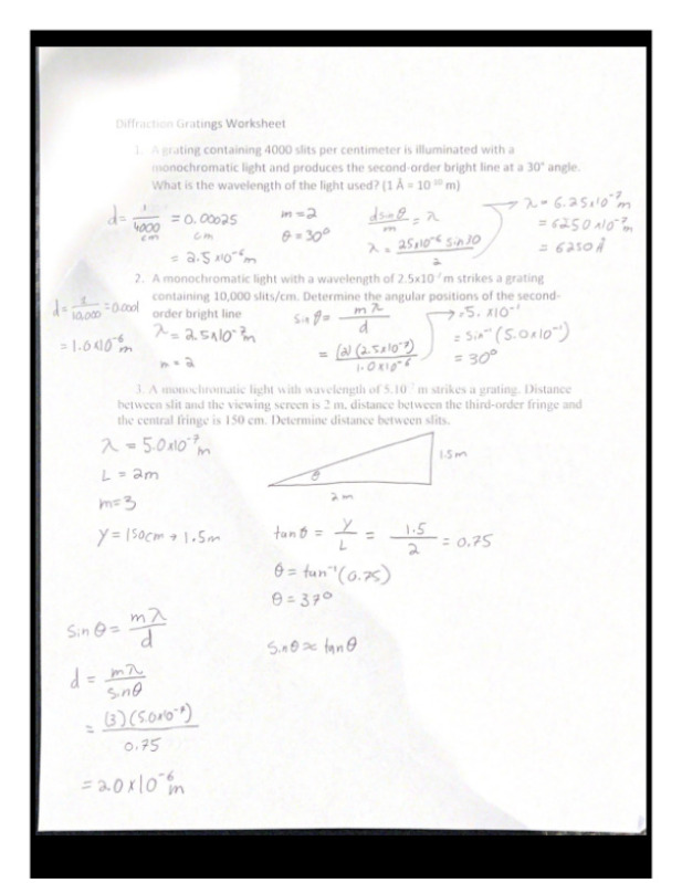 Diffraction Gratings Worksheet