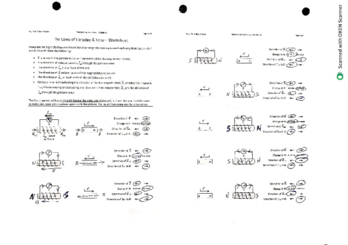 SPH 3U - Faraday and lenzs law worksheet - solutions.