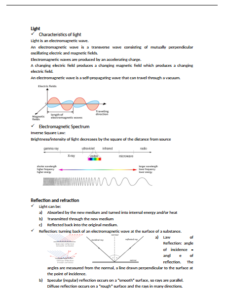 Light Cheat Sheet | Light Characteristics of light Light is an ...