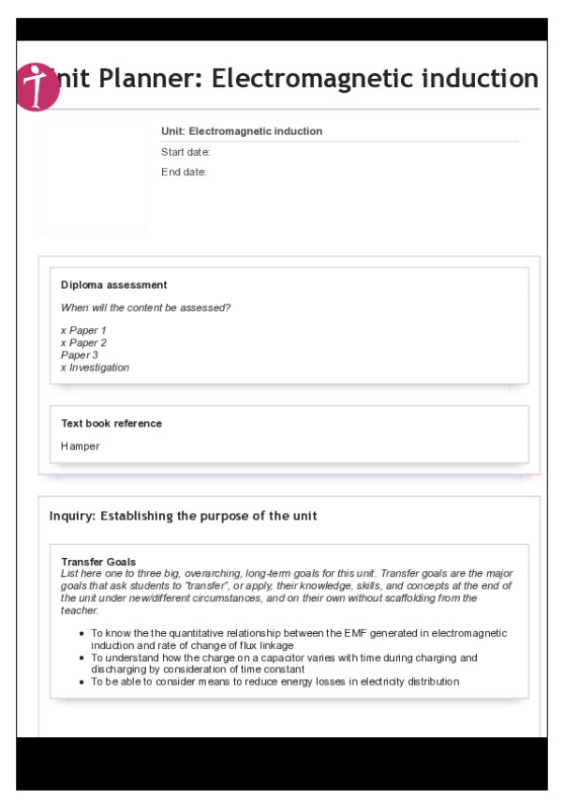 Ib Physics Unit Planner Electromagnetic Induction