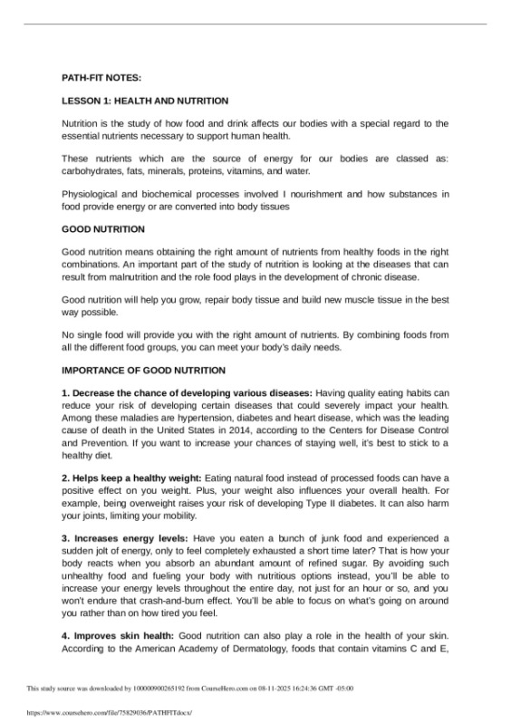 Mapúa Institute of Technology PE FW02 PATH-FIT NOTES: LESSON 1: HEALTH ...
