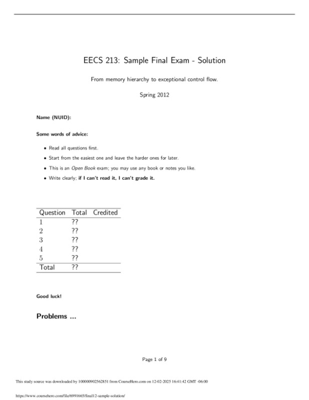 EECS 213: Sample Final Exam - Solution