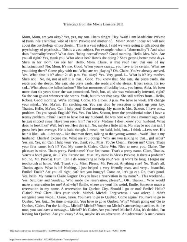 Liberty University THEA 497 Transcript from the Movie Liaisons 2011