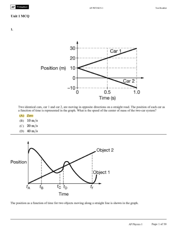 Harvard University AP 1 Circular Motion and Gravitation Unit Exam MC