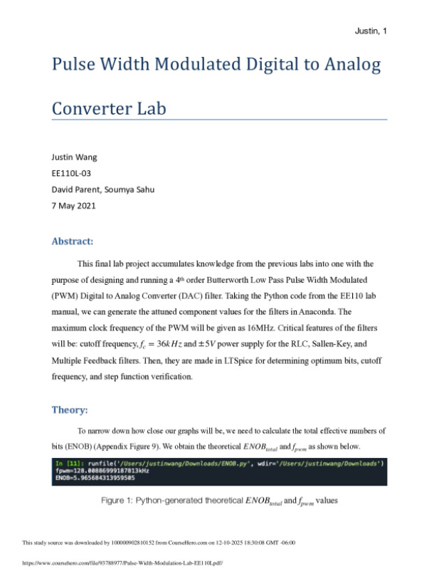 EE110L-03 Pulse Width Modulated Digital to Analog Converter Lab | San ...