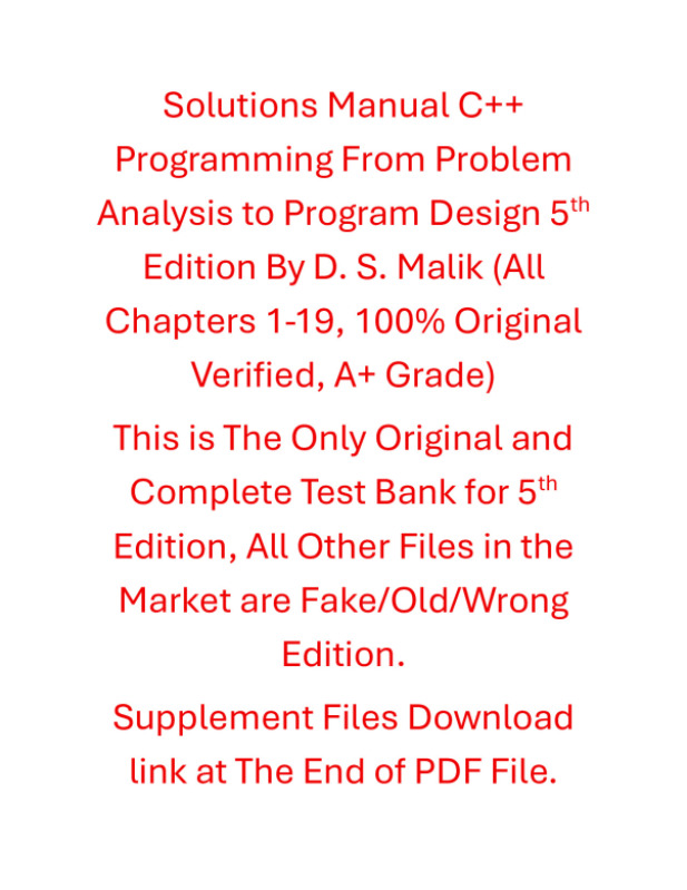 Solutions Manual For C++ Programming From Problem Analysis to Program ...