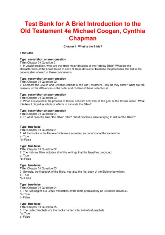 Test Bank For A Brief Introduction to the Old Testament 4th Edition By ...