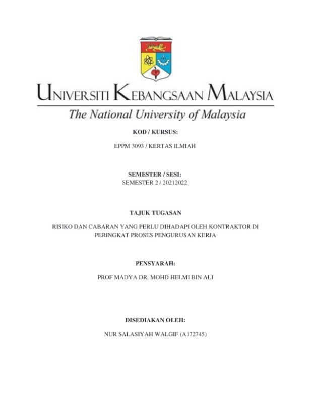 The National University of Malaysia EPPM 3093 Proposal Kertas Ilmiah ...