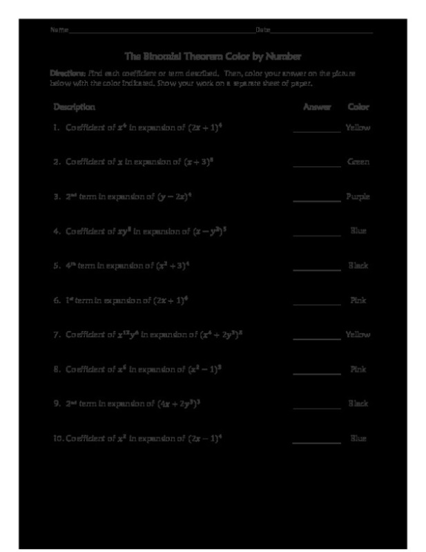 Kami Export - Binomial Theorem - Color by Number