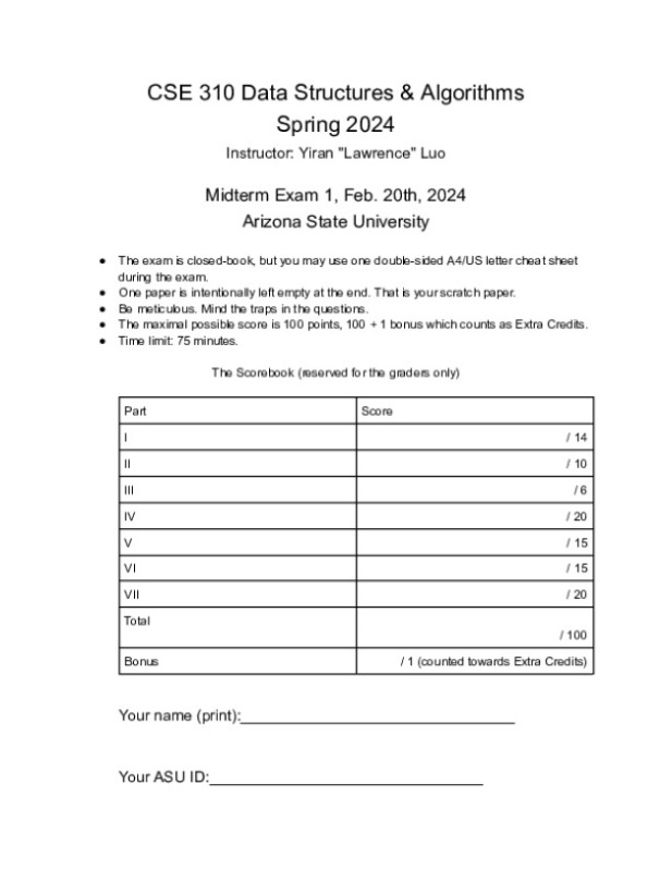 CSE 310 Data Structures & Algorithms Spring 2024