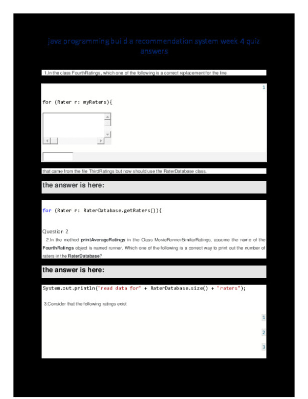 COURSE HER 1 java programming build a recommendation system week 4 quiz