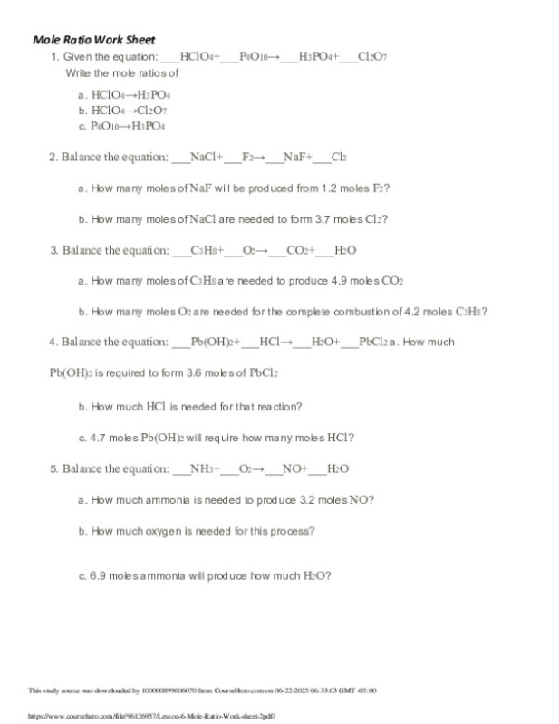 Lesson 6 Mole Ratio Work sheet-2