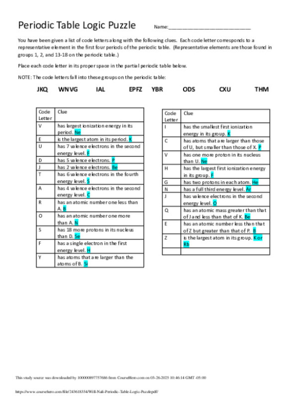 Will Nali - Periodic Table Logic Puzzle