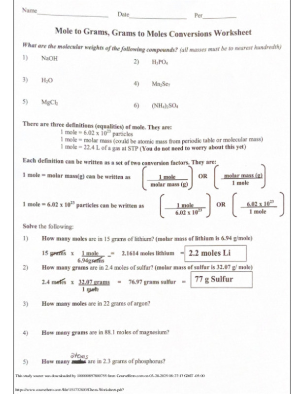 Chem Worksheet