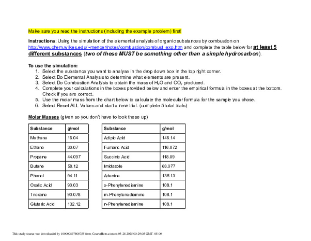 Combustion Analysis Simulation
