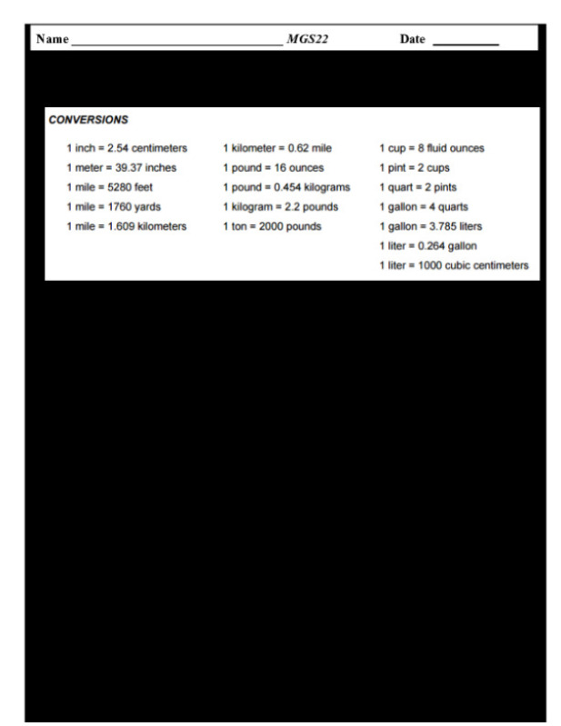 09 Worksheet # 09 - Converting Units of Measurement.
