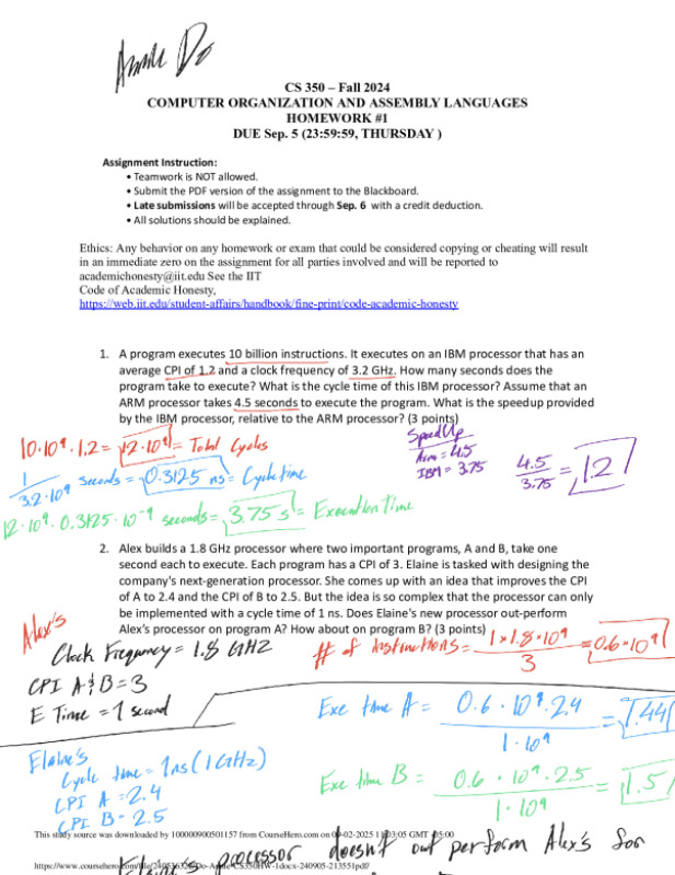 CS 350 – Fall 2024 COMPUTER ORGANIZATION AND ASSEMBLY LANGUAGES HOMEWORK #1