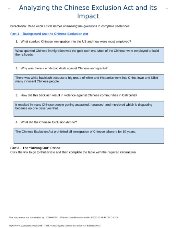 Analyzing the Chinese Exclusion Act (Repaired).