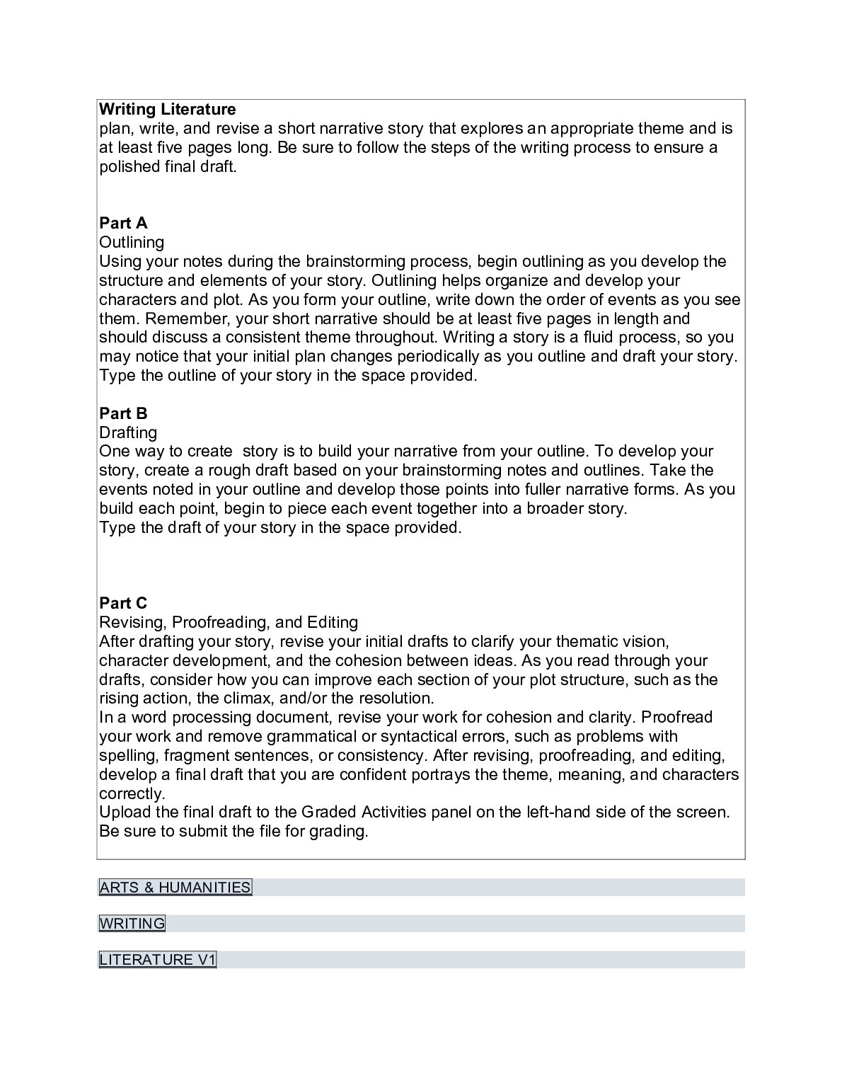 Writing Literature plan, write, and revise a short narrative story that ...
