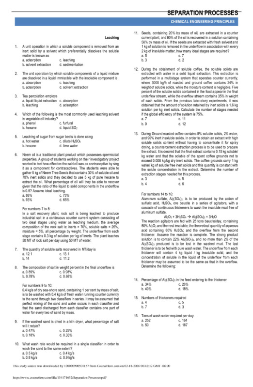 SEPARATION PROCESSES CHEMICAL ENGINEERING PRINCIPLES