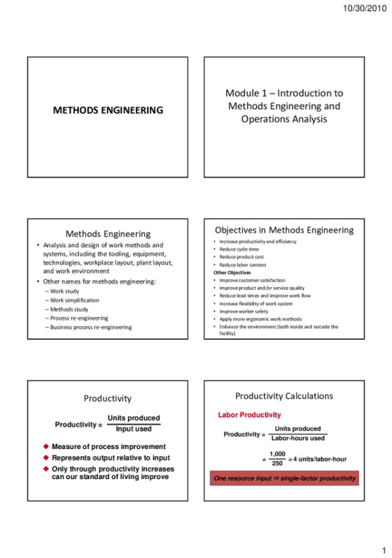 METHODS ENGINEERING Module 1 – Introduction to Methods Engineering and ...
